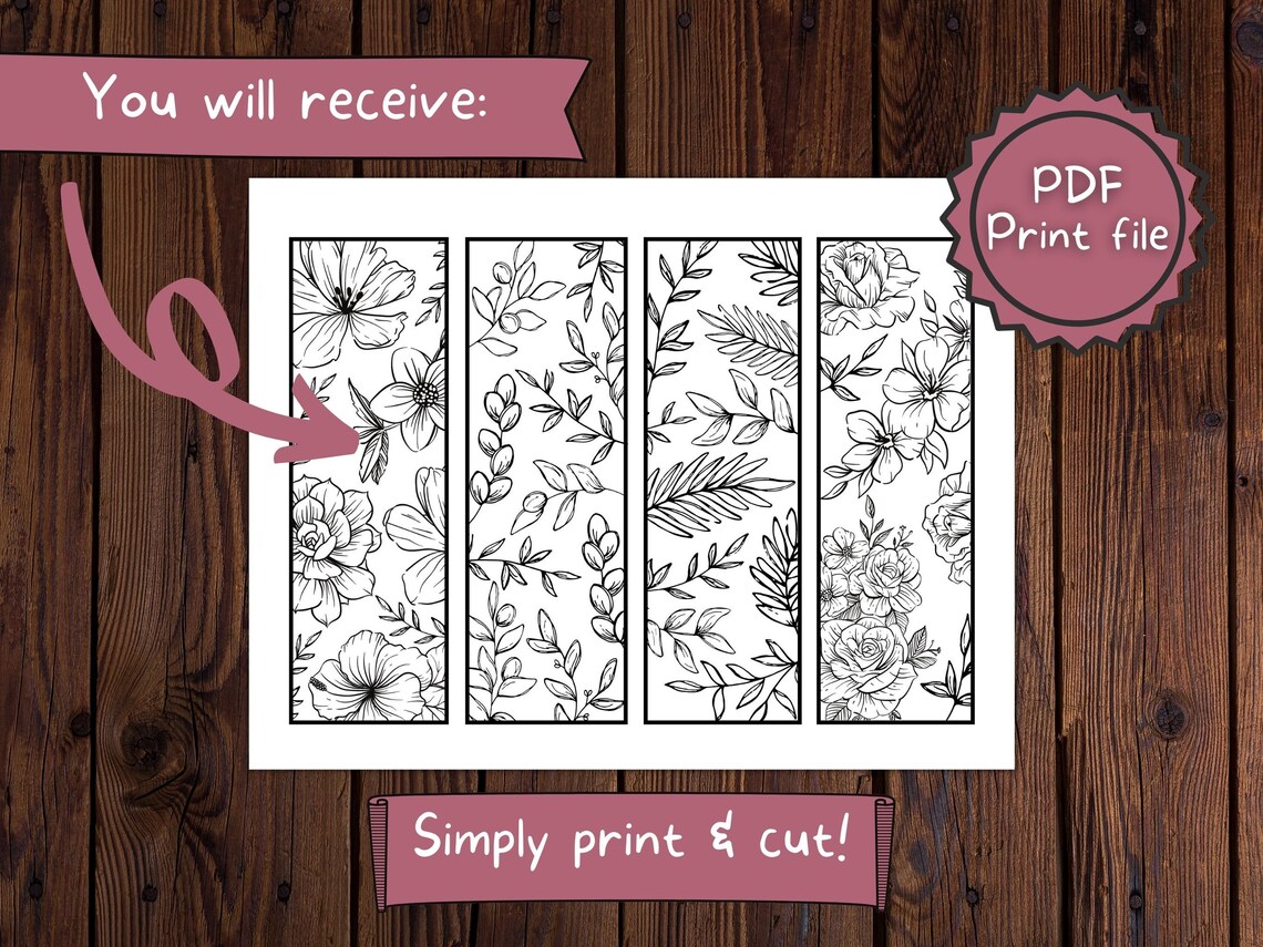 Printable Coloring Bookmarks Etched Flower Theme | Floral and Leaves ...