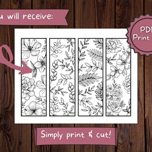 Floral Coloring Bookmarks: Etched Flower & Leaf Designs (PDF) - Etsy