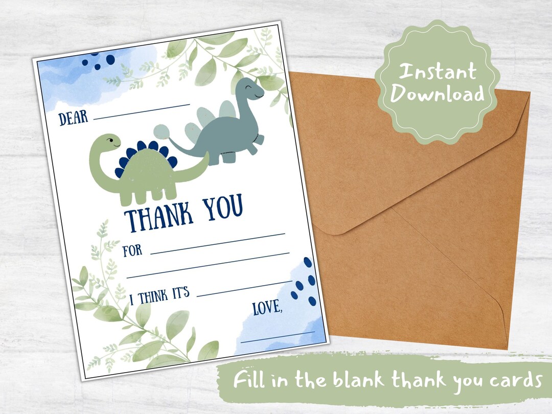 Dinosaur Thank You Note: Fill in the Blank Kids Printable (PDF) - Etsy