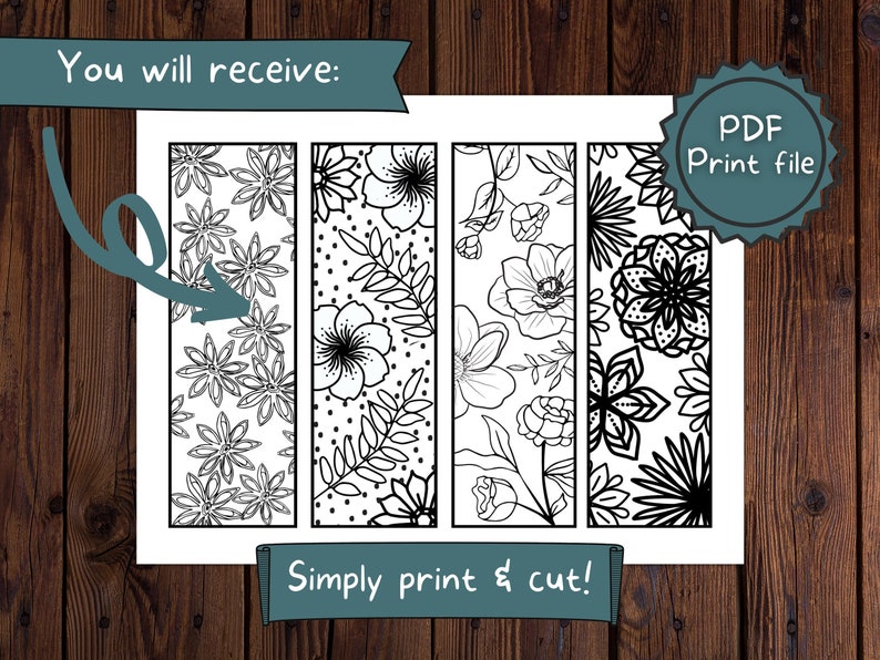 Eclectic Floral Printable Coloring Bookmarks | Flower Bookmarks | Color ...