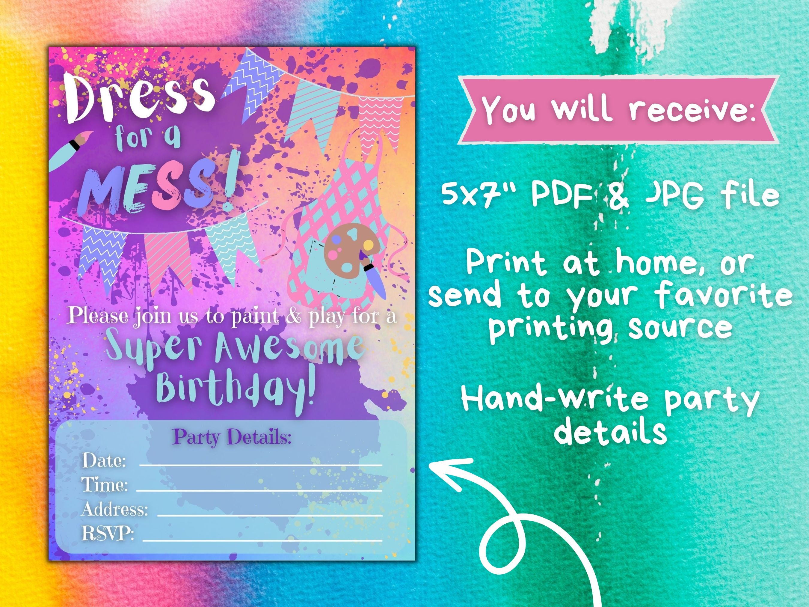 Dress for a Mess Birthday Fill-in Invitation Paint Party - Etsy