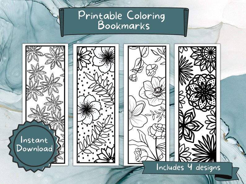 Eclectic Floral Printable Coloring Bookmarks | Flower Bookmarks | Color ...