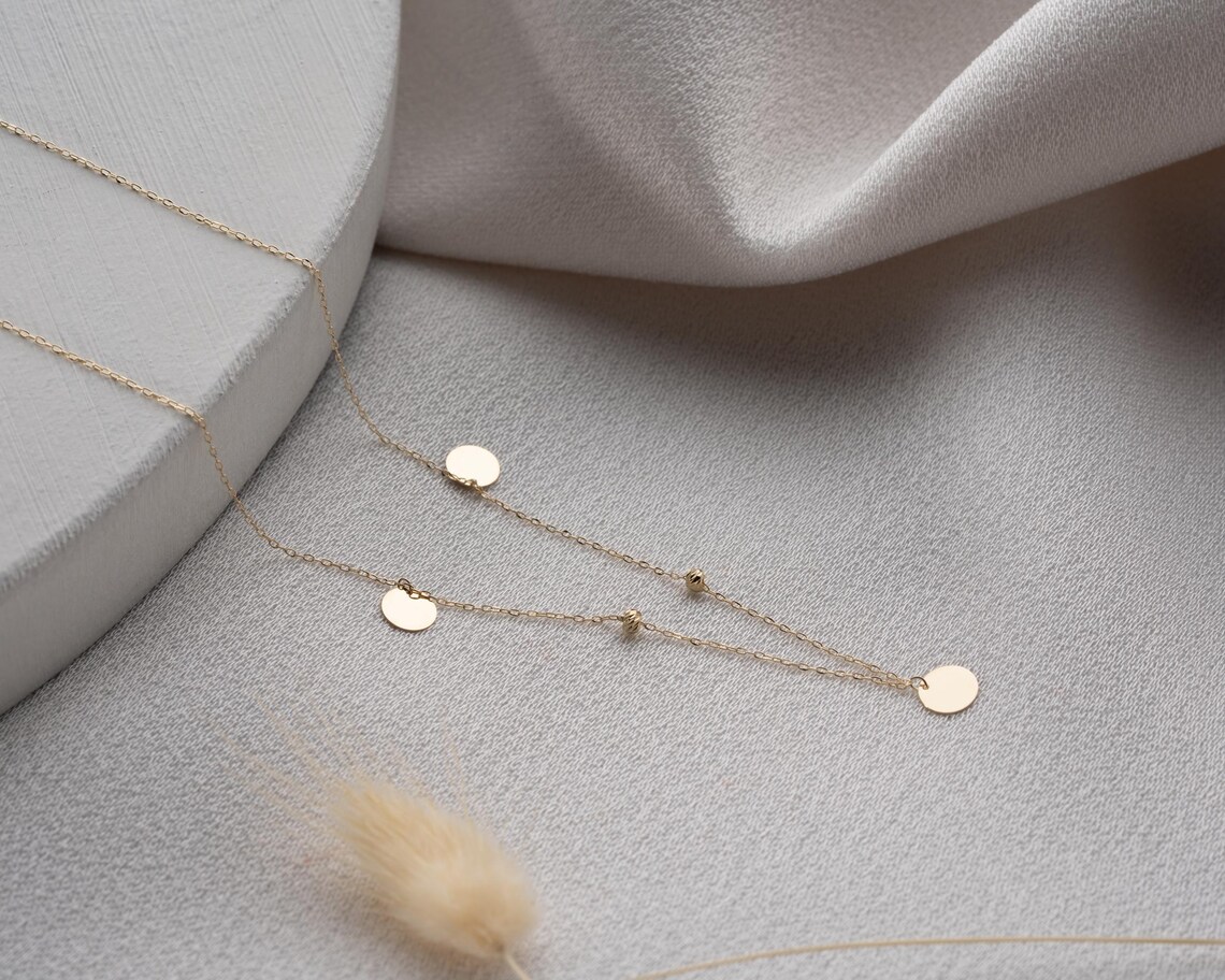 14k Solid Gold Multi Disc Necklace: Elegant Layering Charm - Etsy