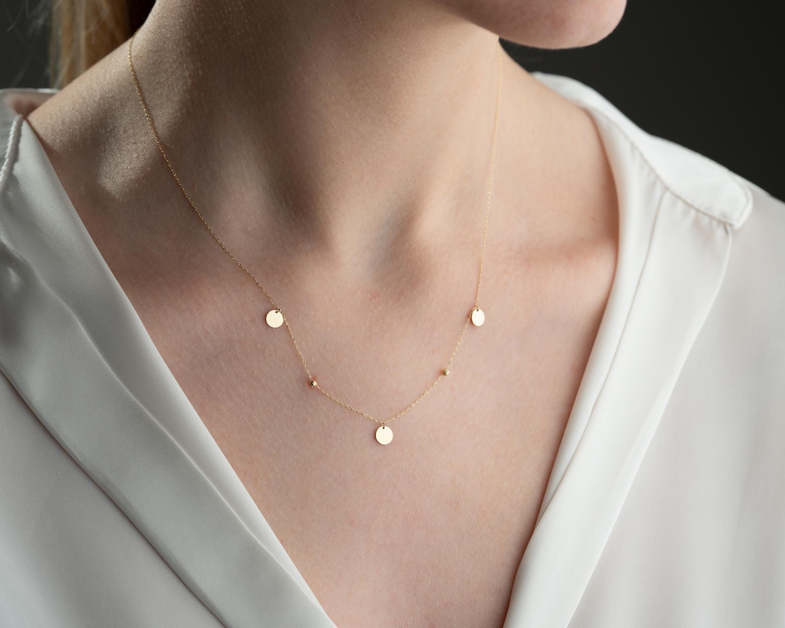 14k Solid Gold Multi Disc Necklace: Elegant Layering Charm - Etsy