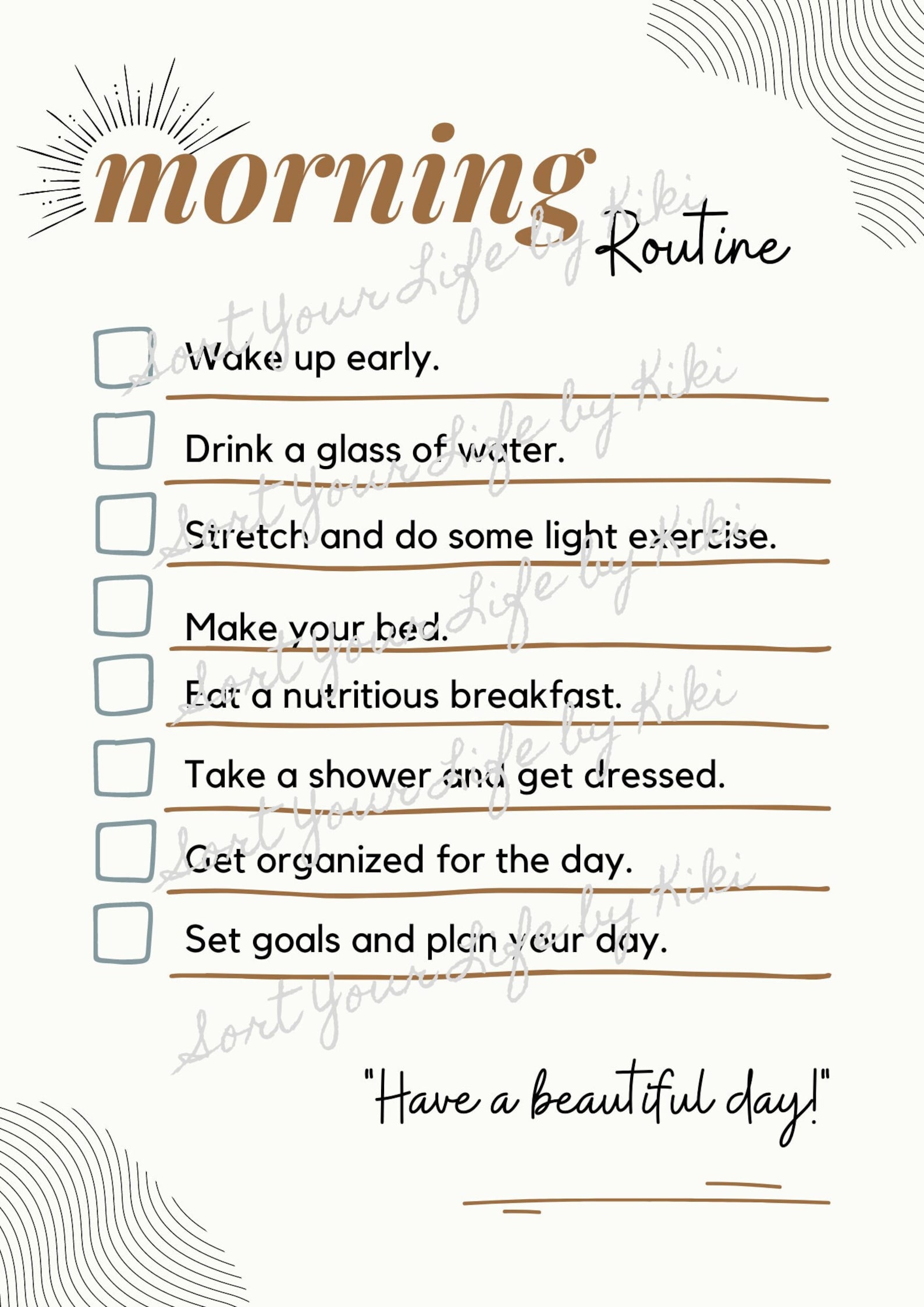 Morning Routine Checklist Have a Beautiful Day - Etsy