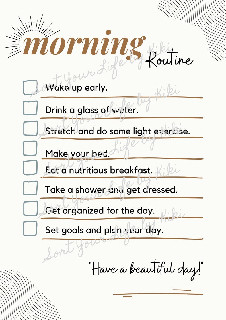 Morning Routine Checklist Have a Beautiful Day - Etsy