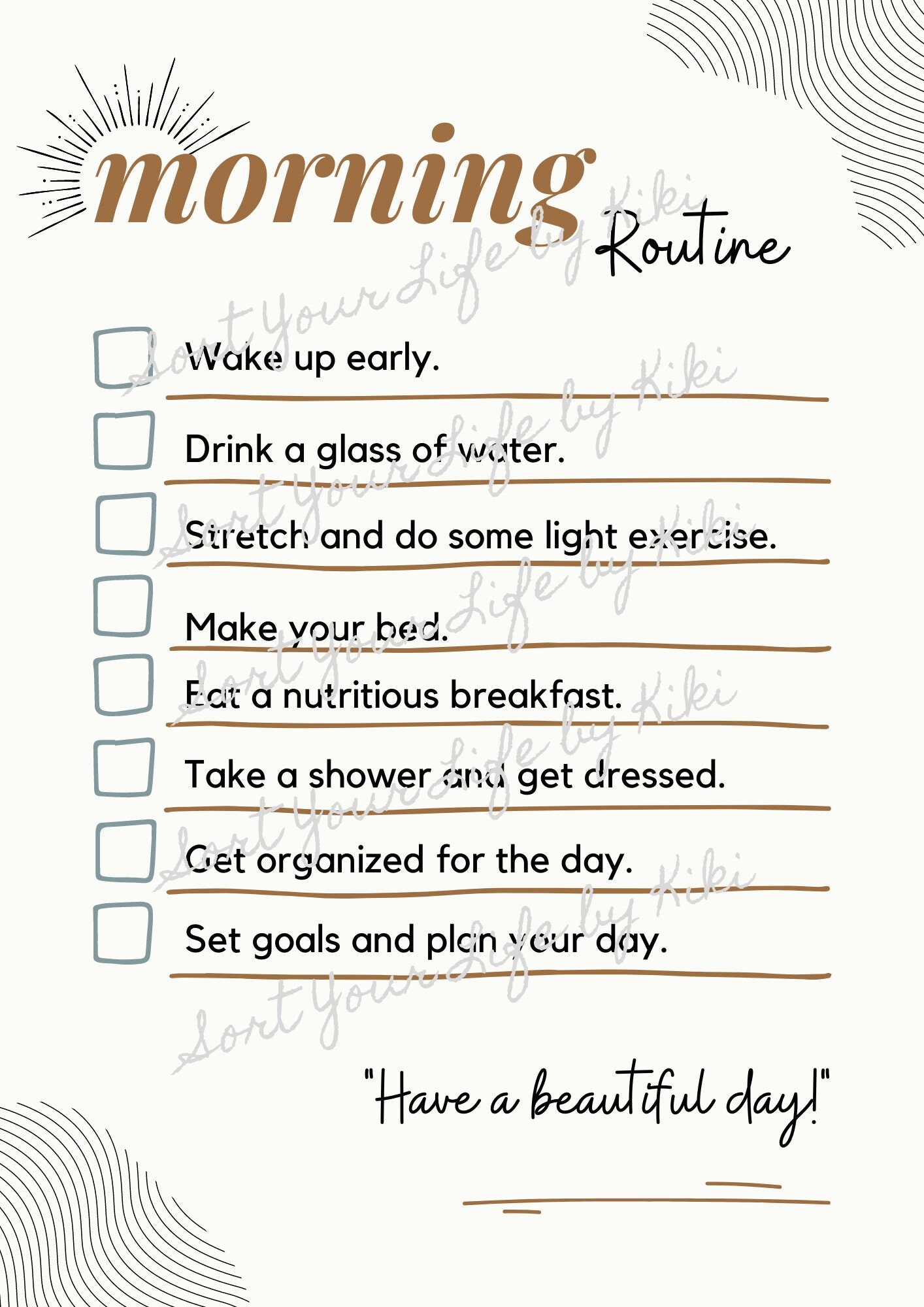 Morning Routine Checklist Have a Beautiful Day - Etsy