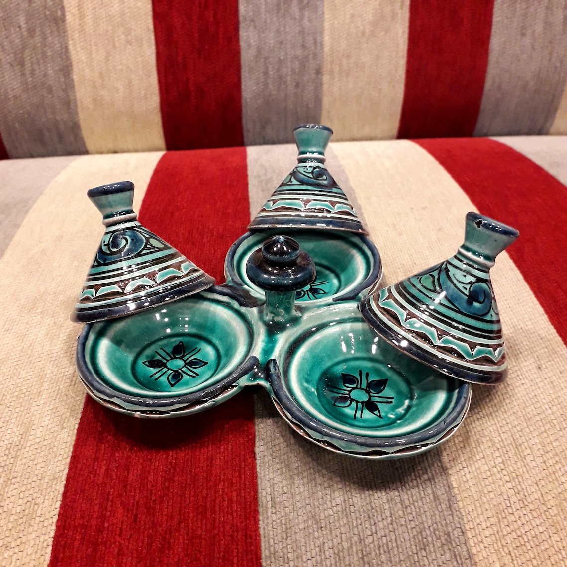 Triple Moroccan Mini Tagine for Spices, Turqoise Tagine, Spices Holder ...