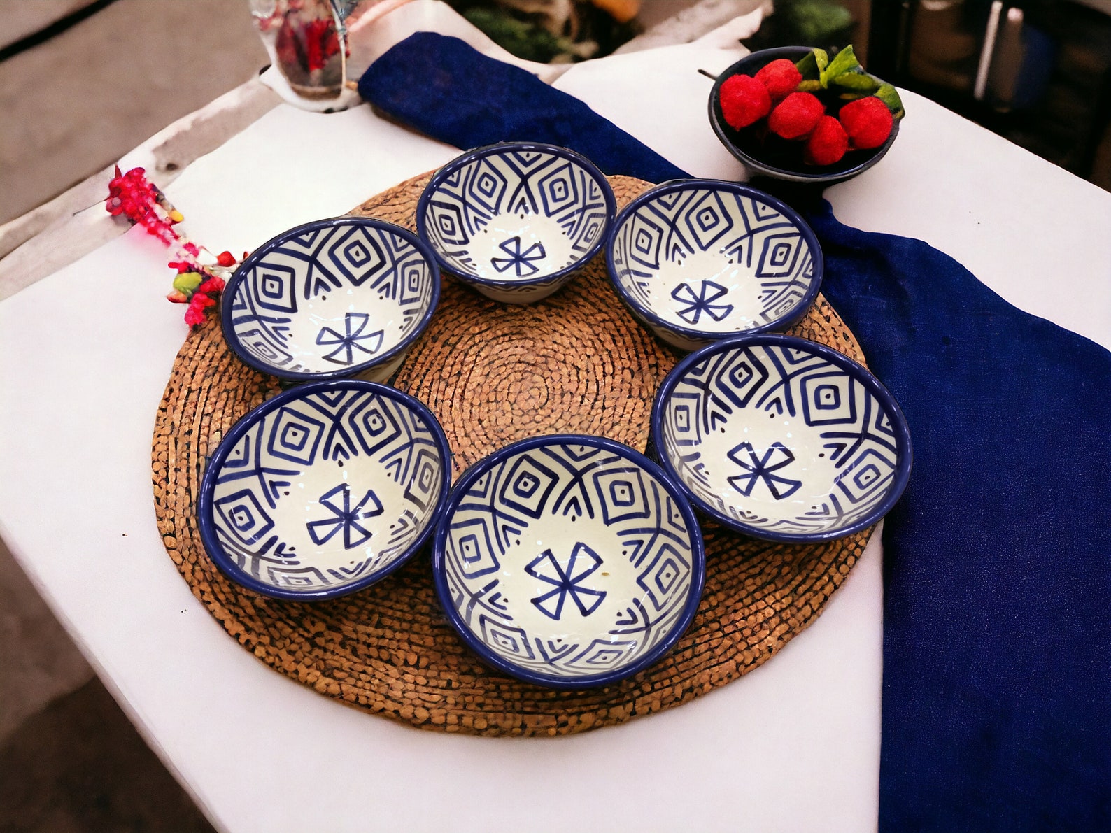 Set of 6 Moroccan Ceramic Bowls: Handcrafted, Artistic, Geometric ...