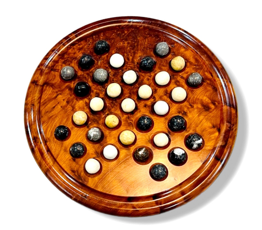 Handmade Moroccan Thuya Wood Solitaire Game Board With Marble Balls ...