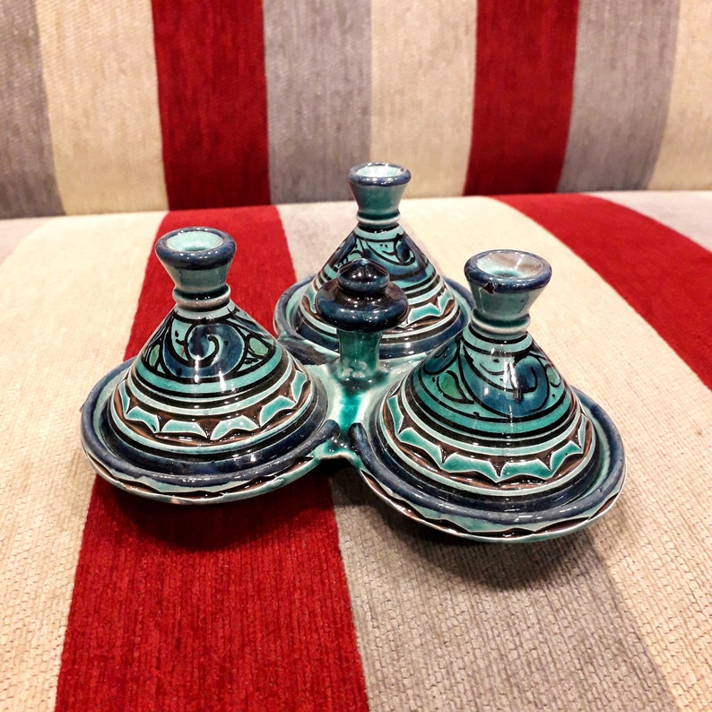 Triple Moroccan Mini Tagine for Spices, Turqoise Tagine, Spices Holder ...