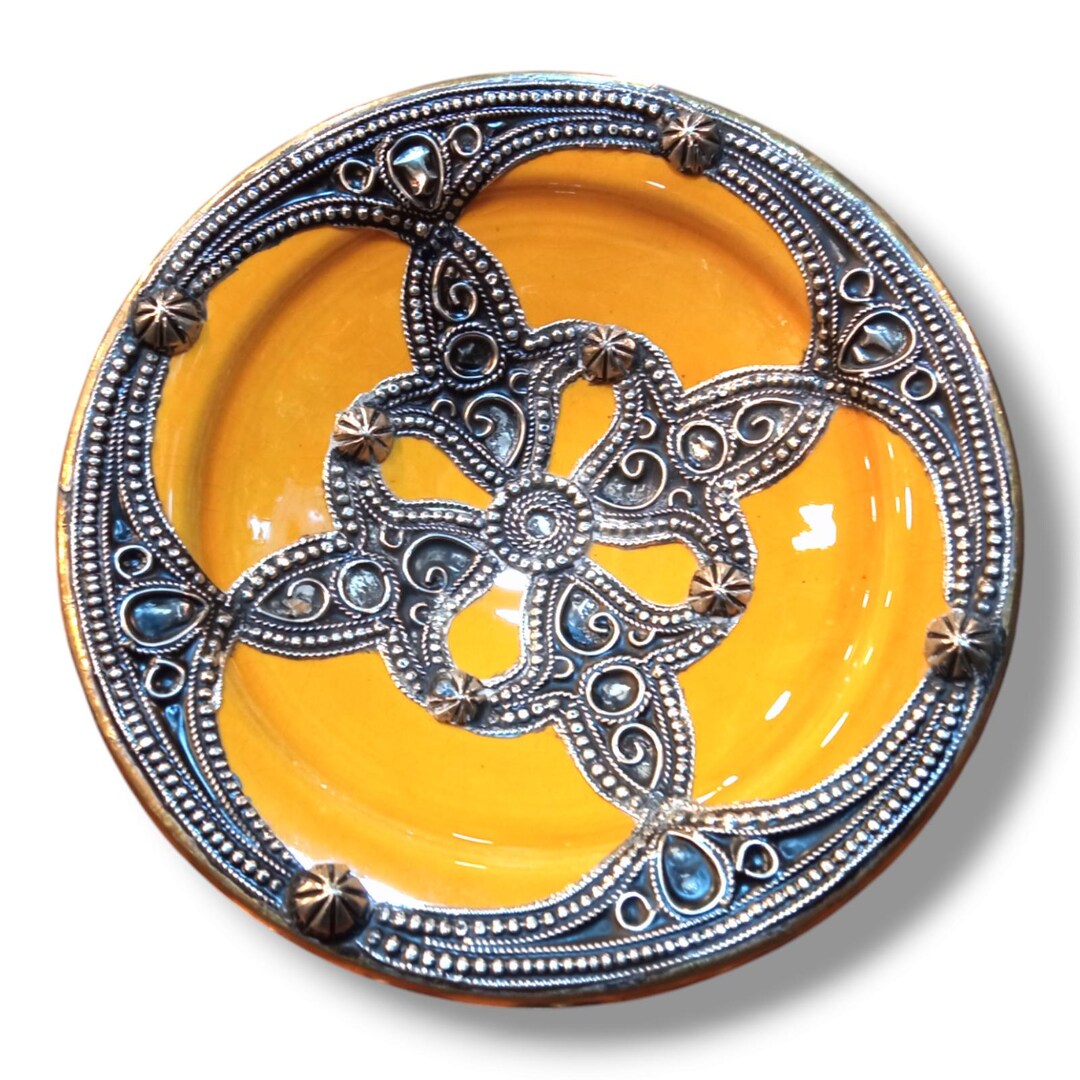 Moroccan Wall Hanging Plate 21cm - Handcrafted Ceramic With Metal ...