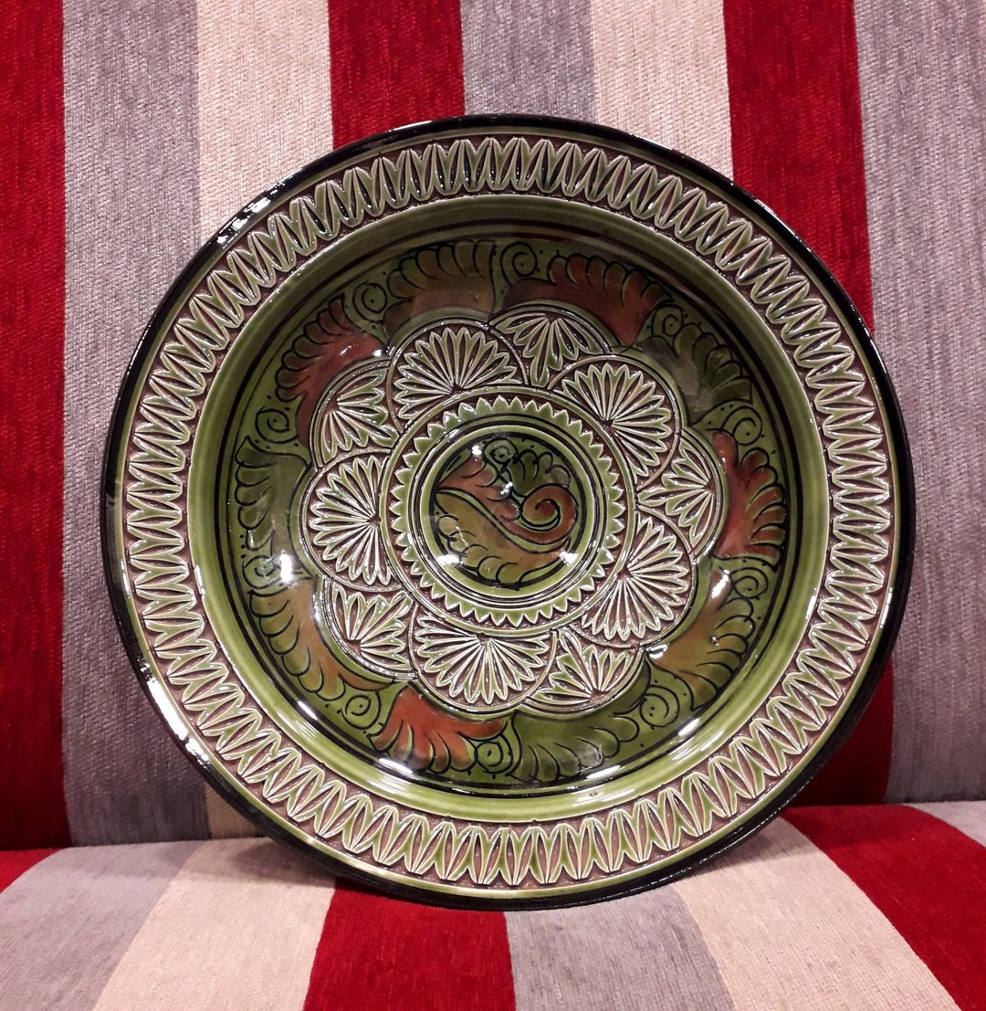 Big Serving Plate With Texture, Handmade Ceramic Platter, Moroccan ...