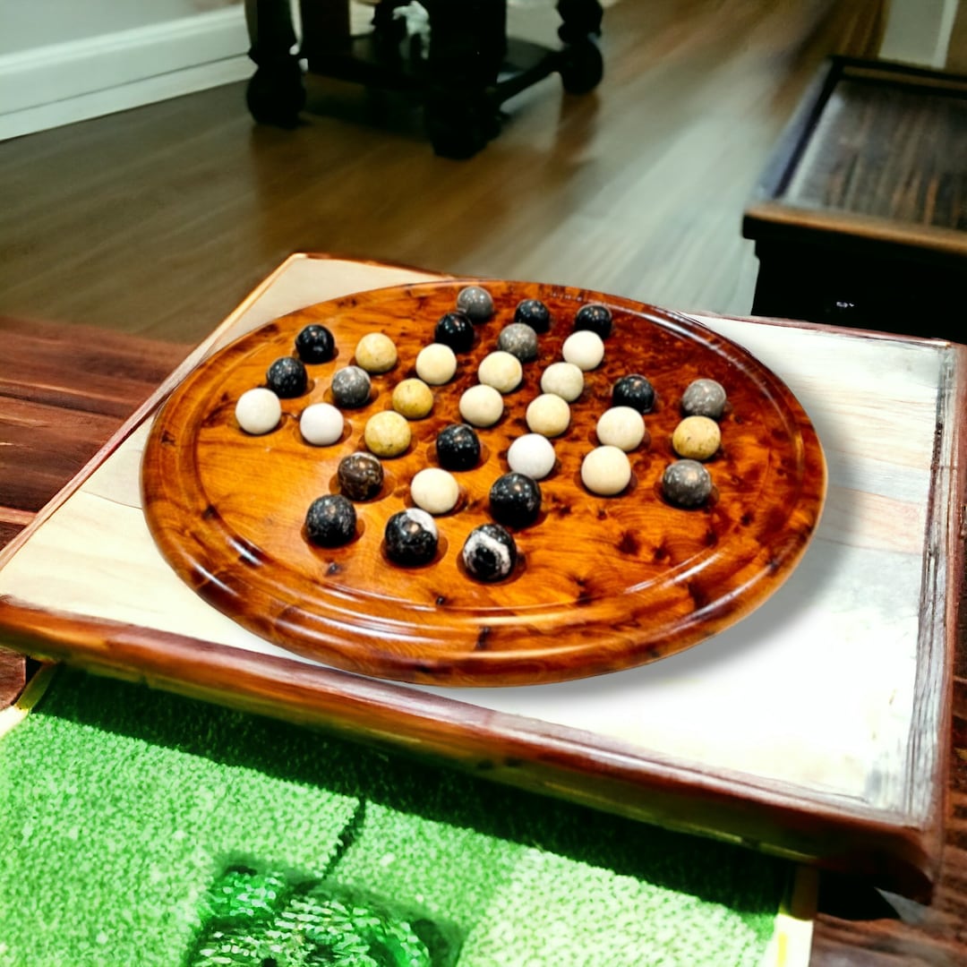Handmade Moroccan Thuya Wood Solitaire Game Board With Marble Balls ...