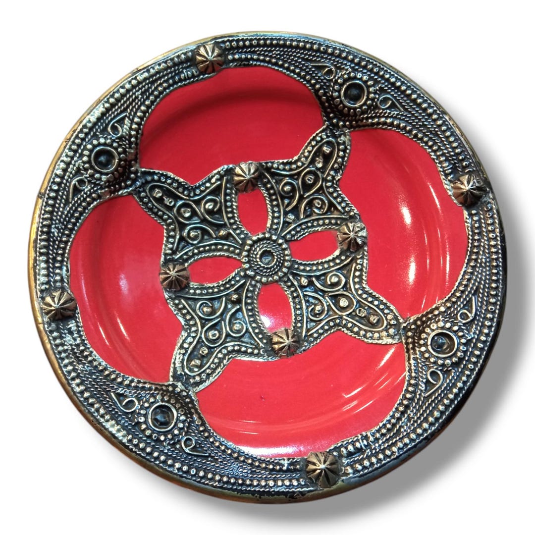 Moroccan Wall Hanging Plate 21cm - Handcrafted Ceramic With Metal ...