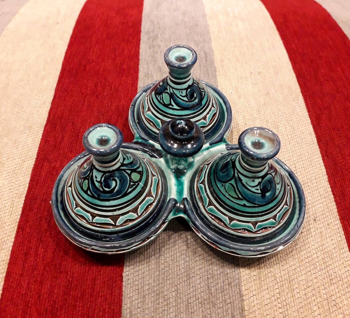 Triple Moroccan Mini Tagine for Spices, Turqoise Tagine, Spices Holder ...
