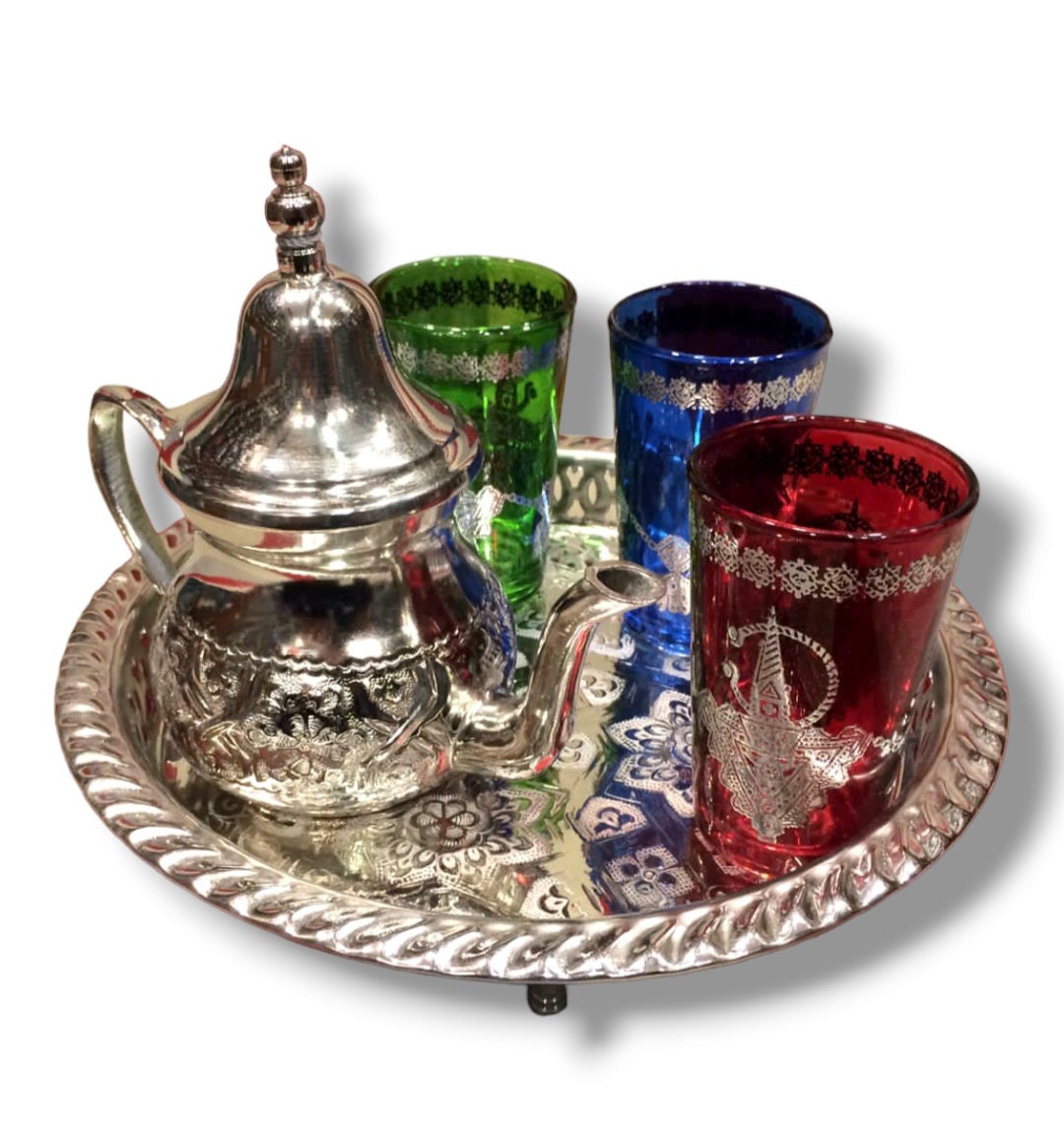 Elegant Moroccan Tea Set With Teapot, 3 Cups, and Tray Tea Ensemble ...