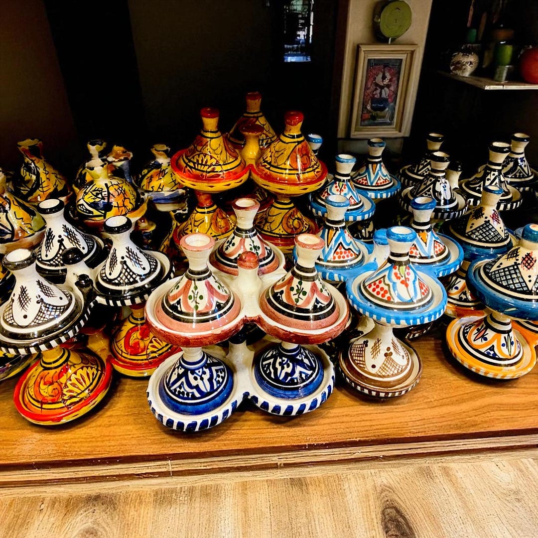 Set of 3 Handmade Moroccan Pottery Tagines for Spices and Sauces, Blue ...