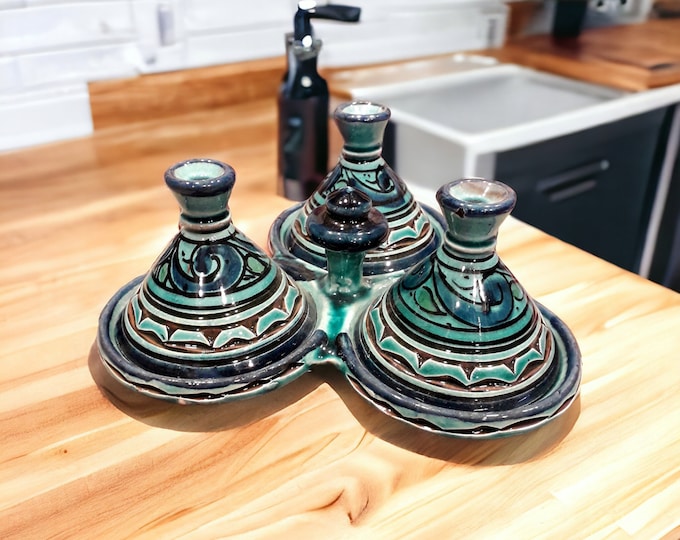 Triple Moroccan Mini Tagine for Spices, Turqoise Tagine, Spices Holder ...