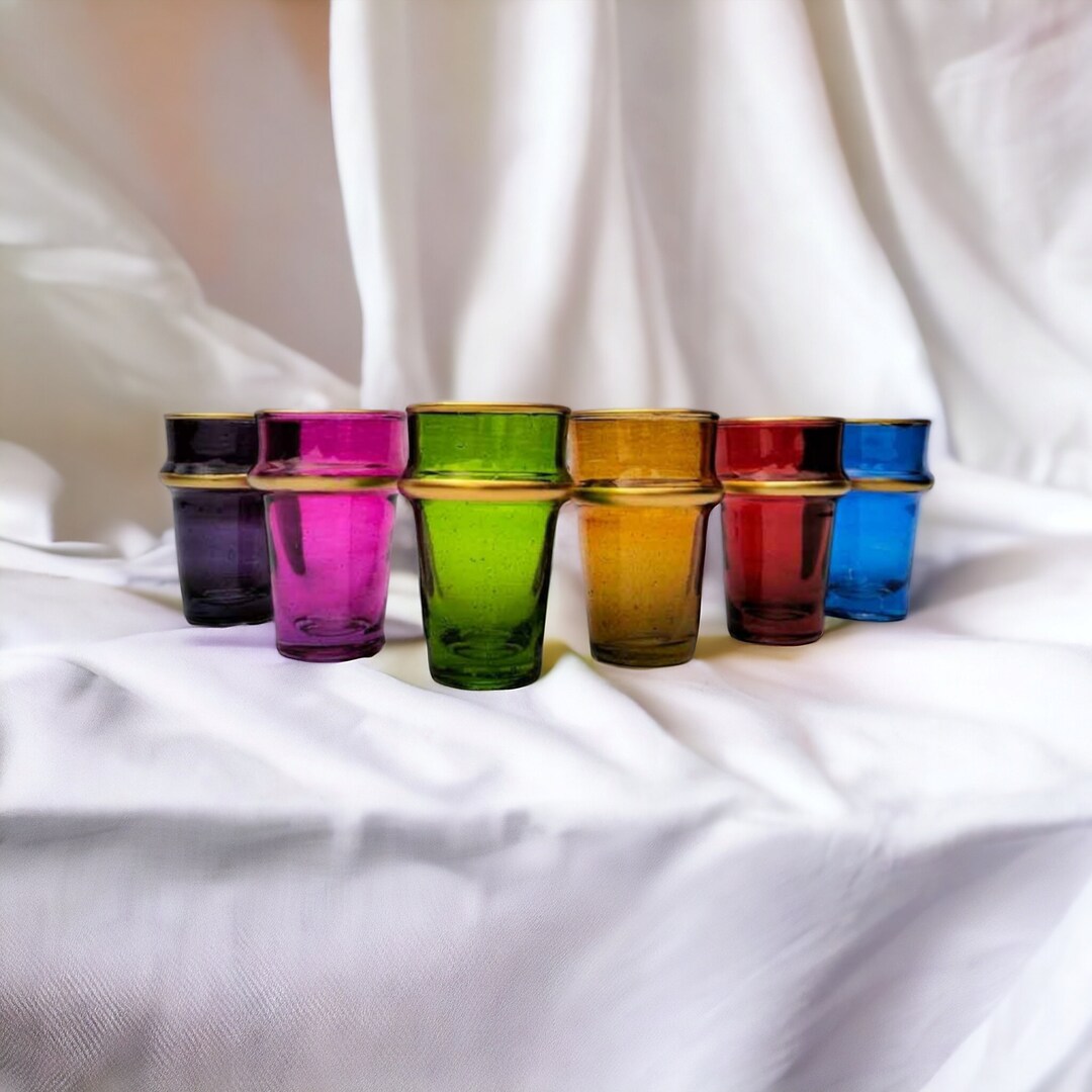 Set of 6 Tea Glasses Vintage Beldi Gold Moroccan Set Handcrafted Style ...