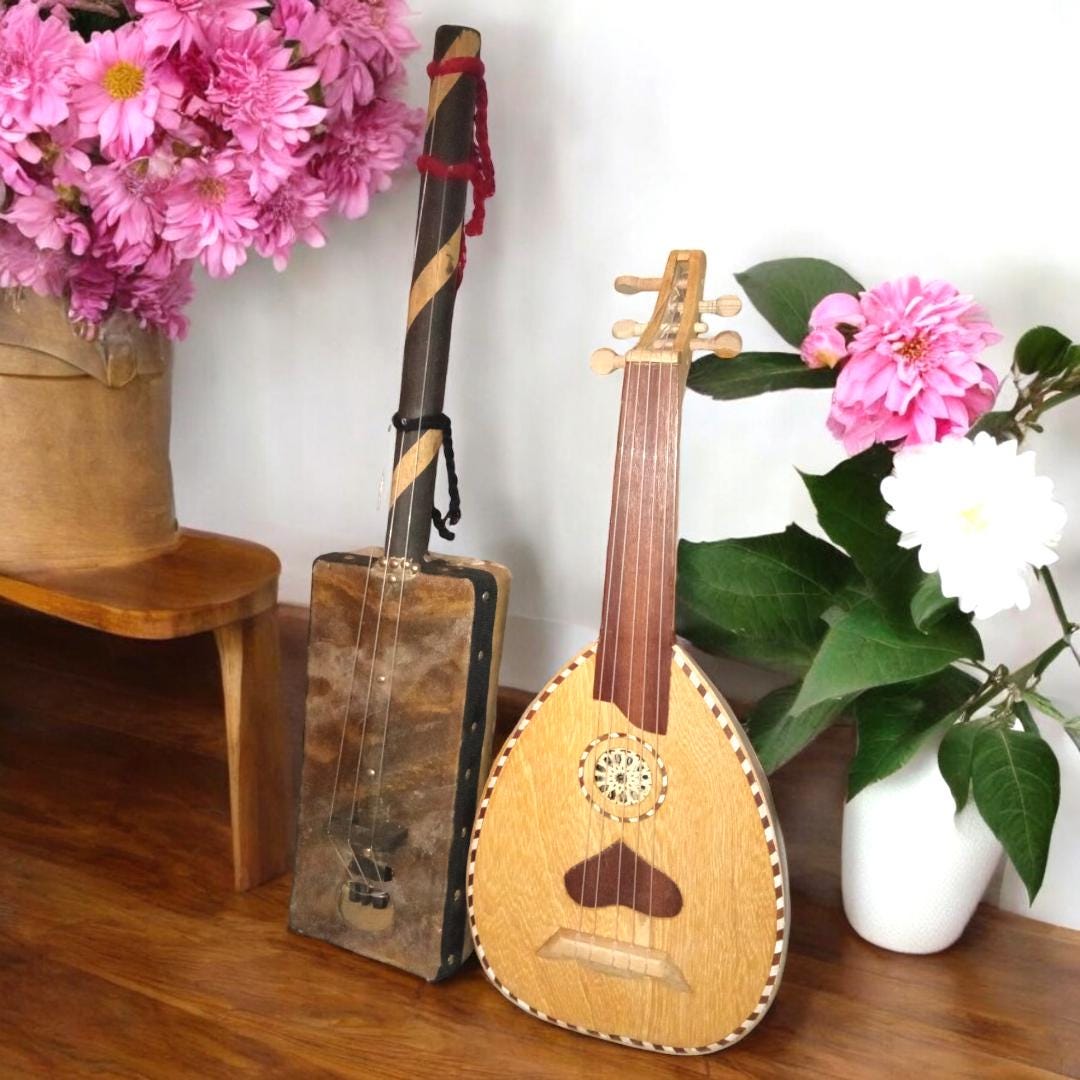 Moroccan Set of 2 Musical Instruments Geumbri & Lute Set - Traditional ...