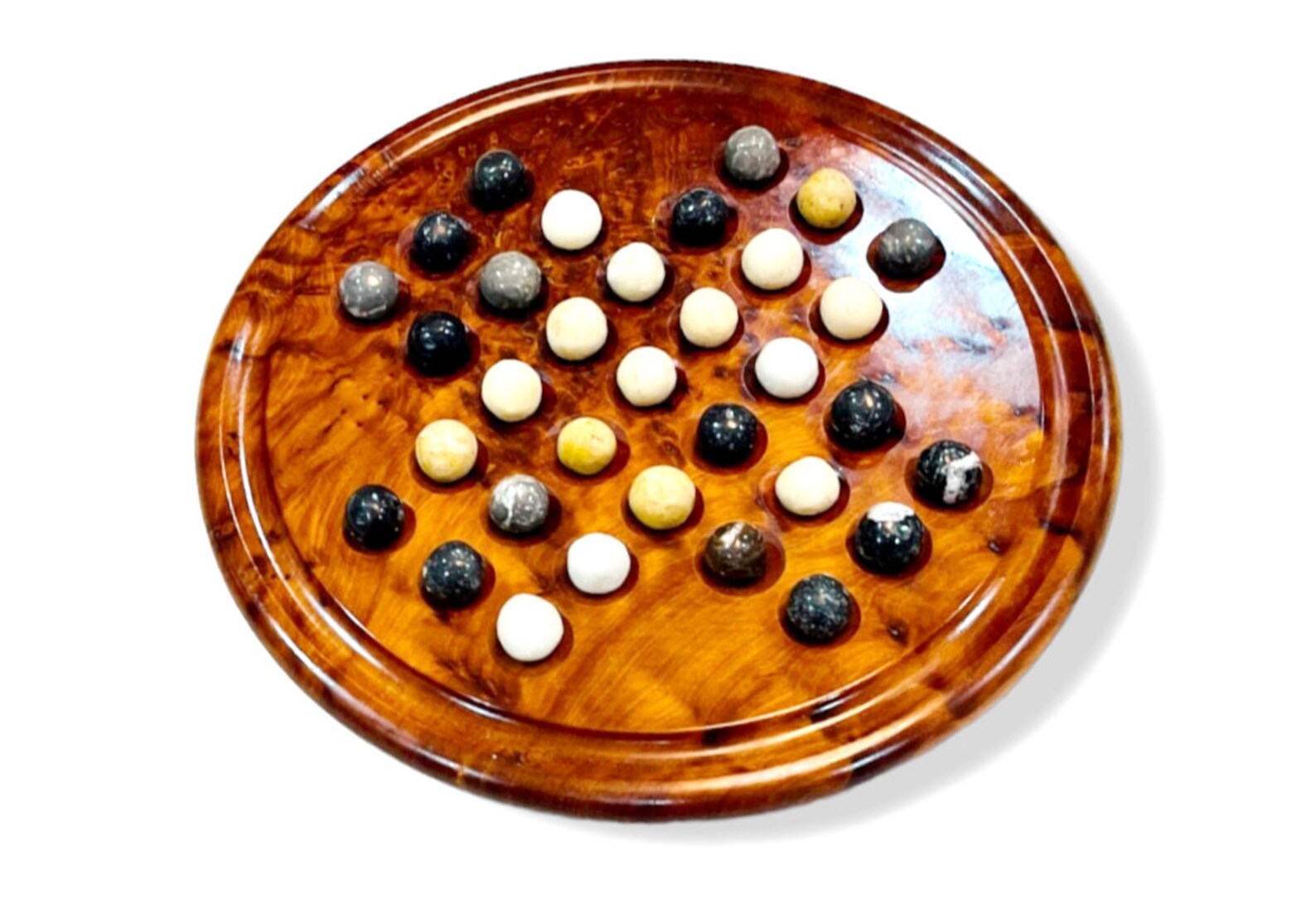 Handmade Moroccan Thuya Wood Solitaire Game Board With Marble Balls ...