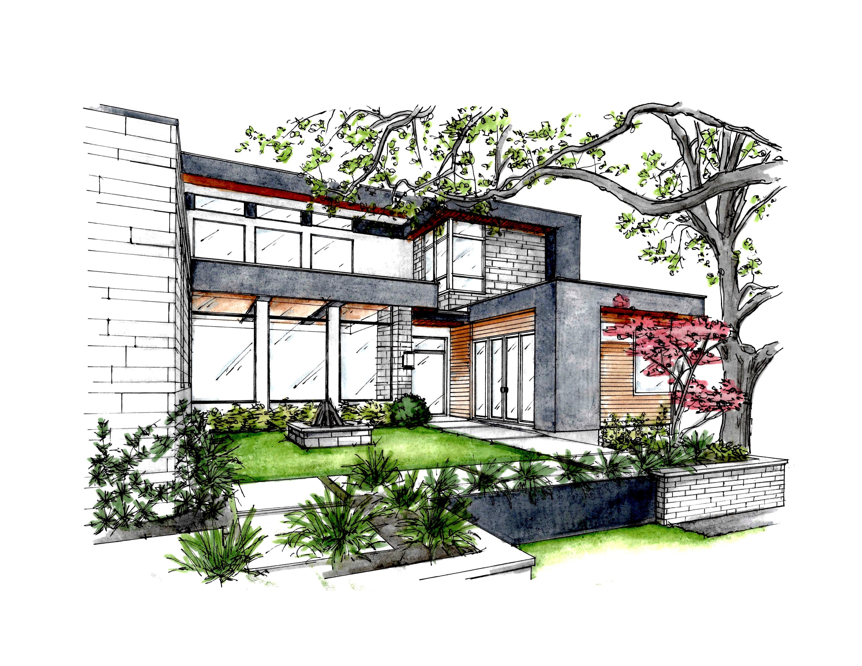 Home Rendering Hand Drawn, Custom, Hand Drawn, Hand Rendered Color ...