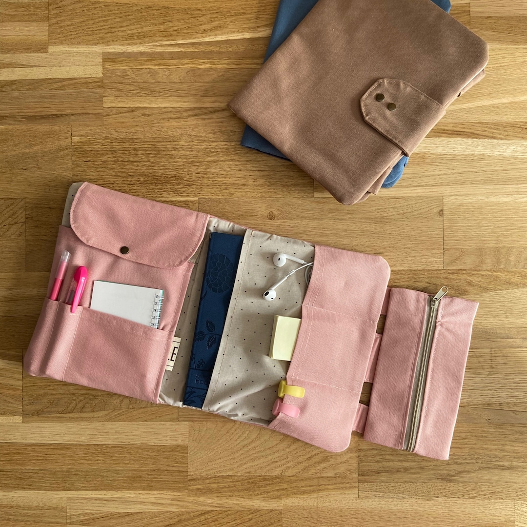 Canvas Organizer A5 Notebook Cover, Fabric Journal Pouch With Pockets ...