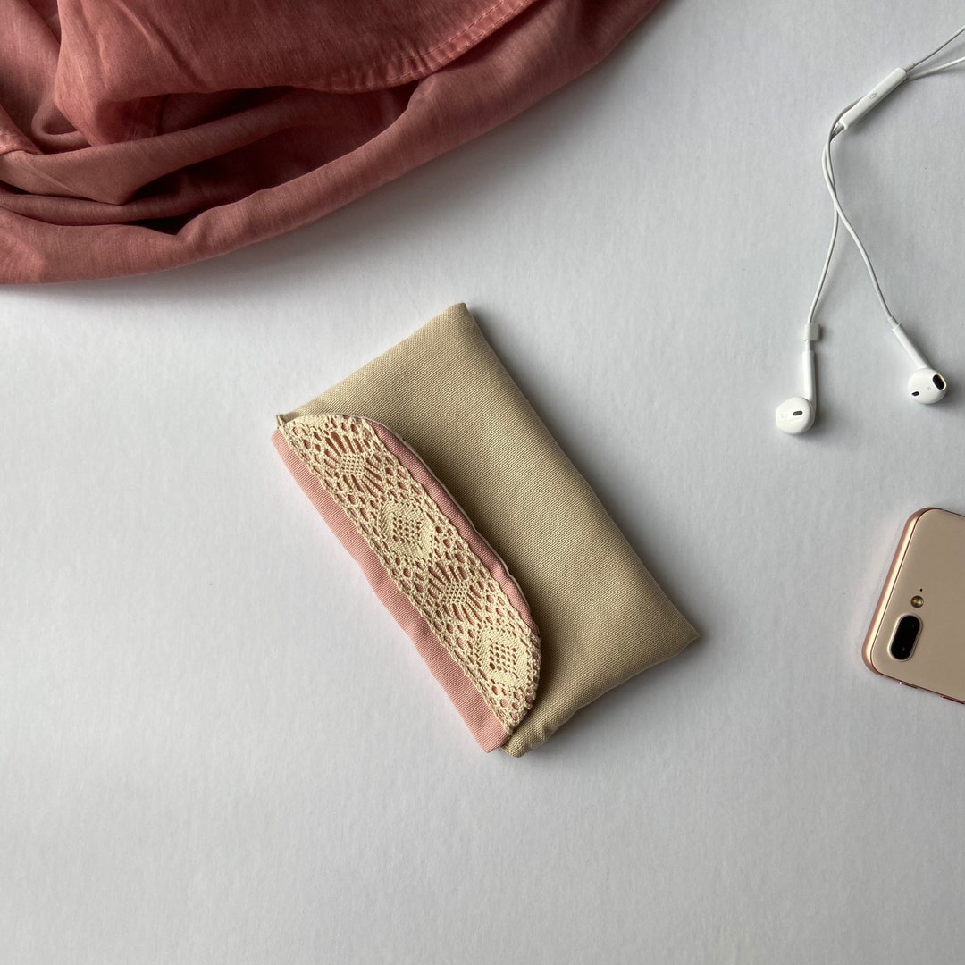 Canvas Small iPhone Pouch With Crochet Lace Desing 7x4, Unique Cotton ...