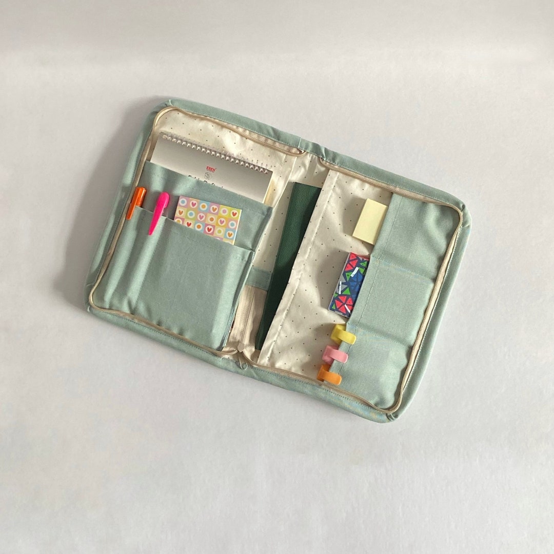 Canvas Zippered Planner Pouch for 3 Notebook Storage (2 Horizontal & 1 ...