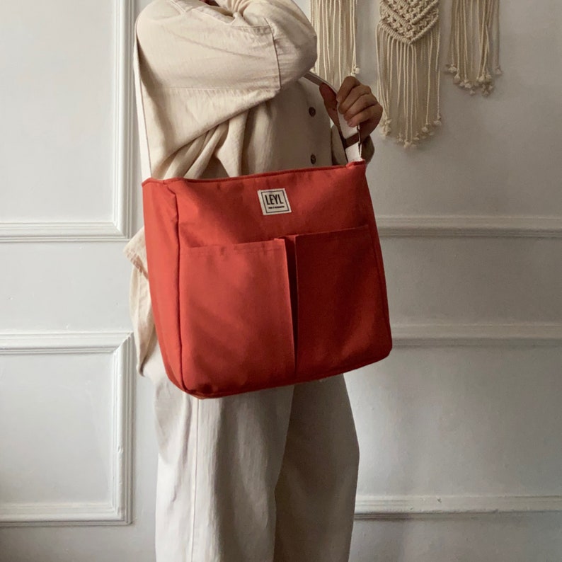 Canvas Tote Bag With Compartments, Large Crossbody Tote Bag With Zipper ...