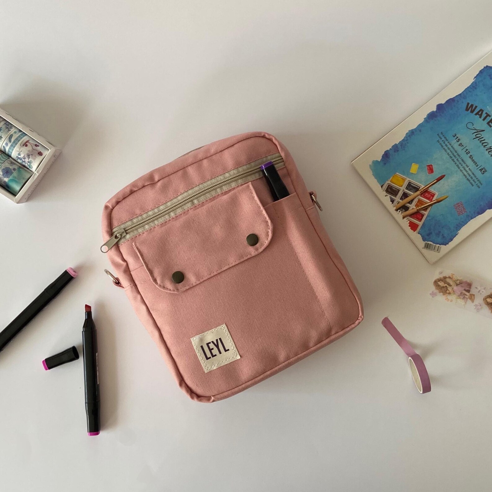 Canvas Solid Color Vertical Utility Pouch for Organize Journal Supplies ...