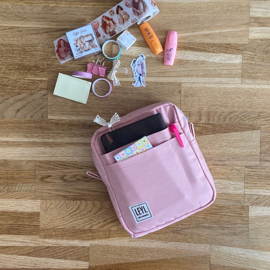 Canvas Solid Color Planner Bag With Strap, Vertical Utility Pouch for ...