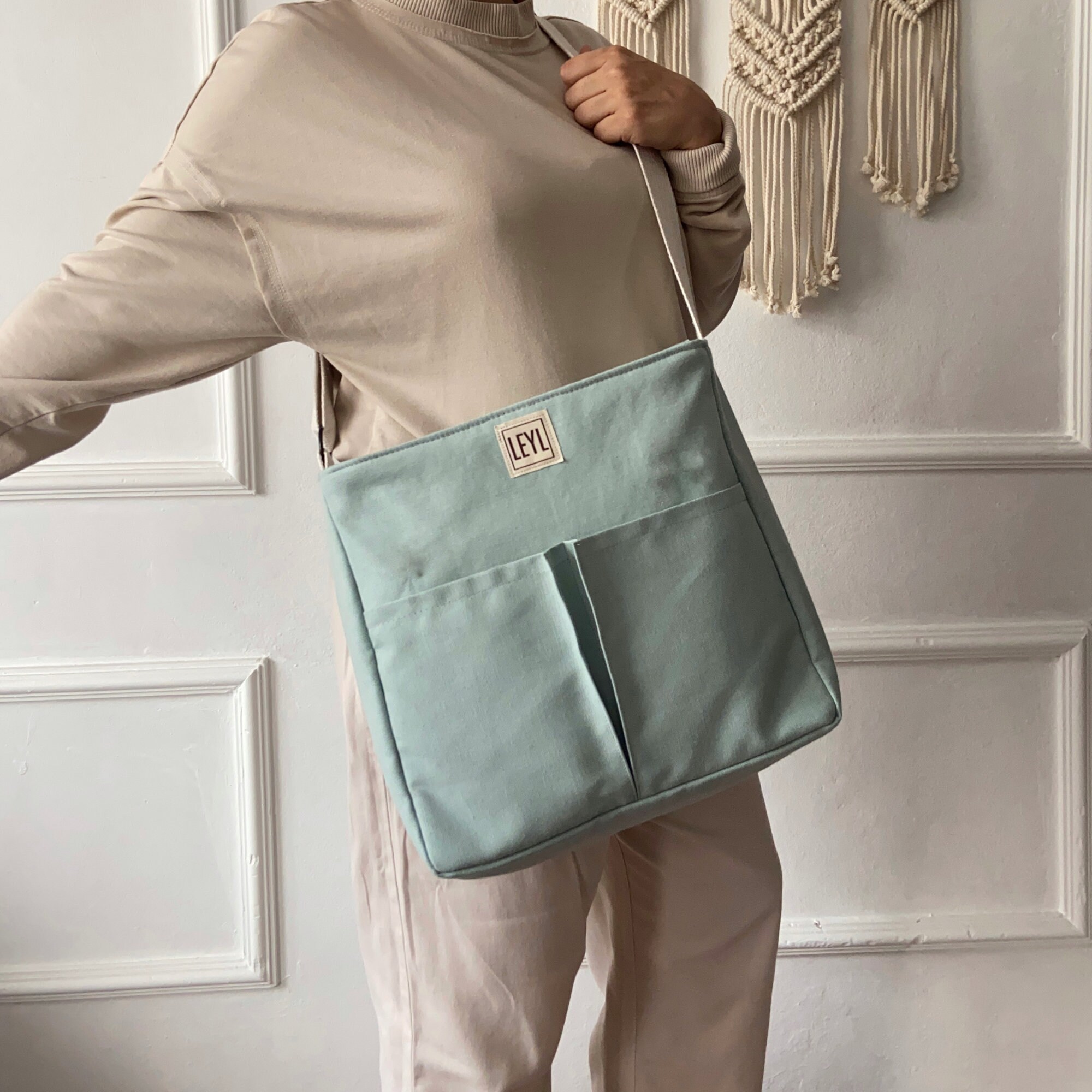 Canvas Tote Bag With Compartments Large Crossbody Tote Bag - Etsy