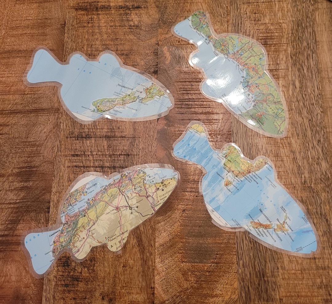 World Map Laminated Bookmark in Fish Shape Fish Sea, Cities, Country ...