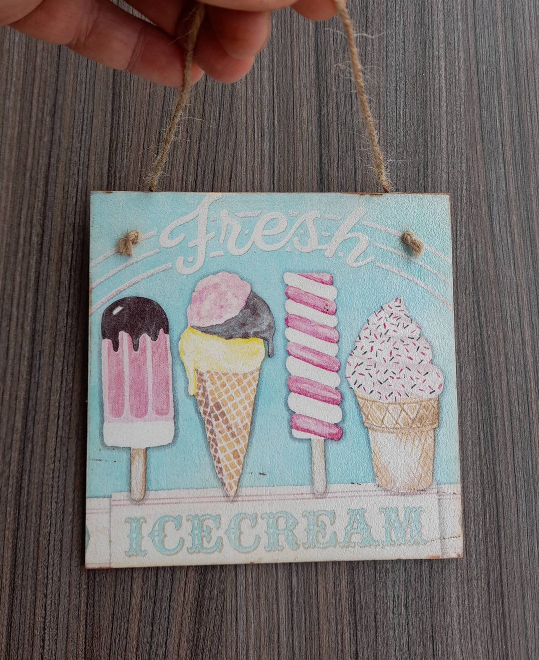 Ice Cream Decoupage Plaque 15cm/15cm, Gifts for Summer Lovers, Summer ...