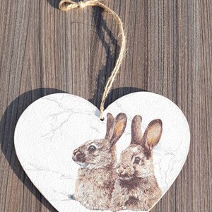 Decoupage Heart Rabbits , Rabbit Decor, 15cm Decoupaged MDF Heart ...