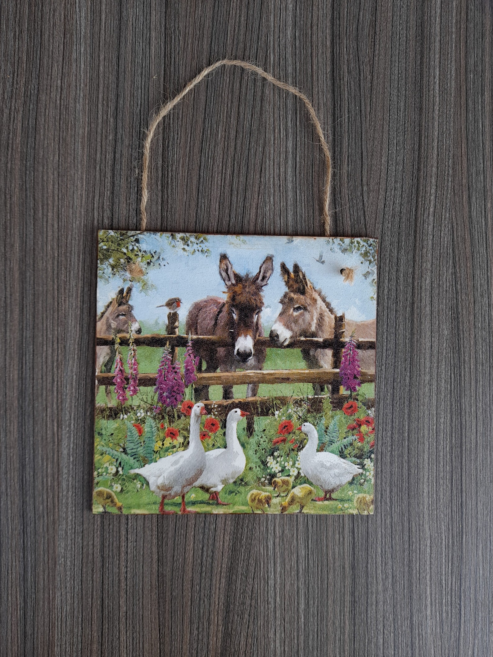 Donkeys Decoupaged Plaque 15cm/15cm, Gifts for Donkey Lovers, Spring ...