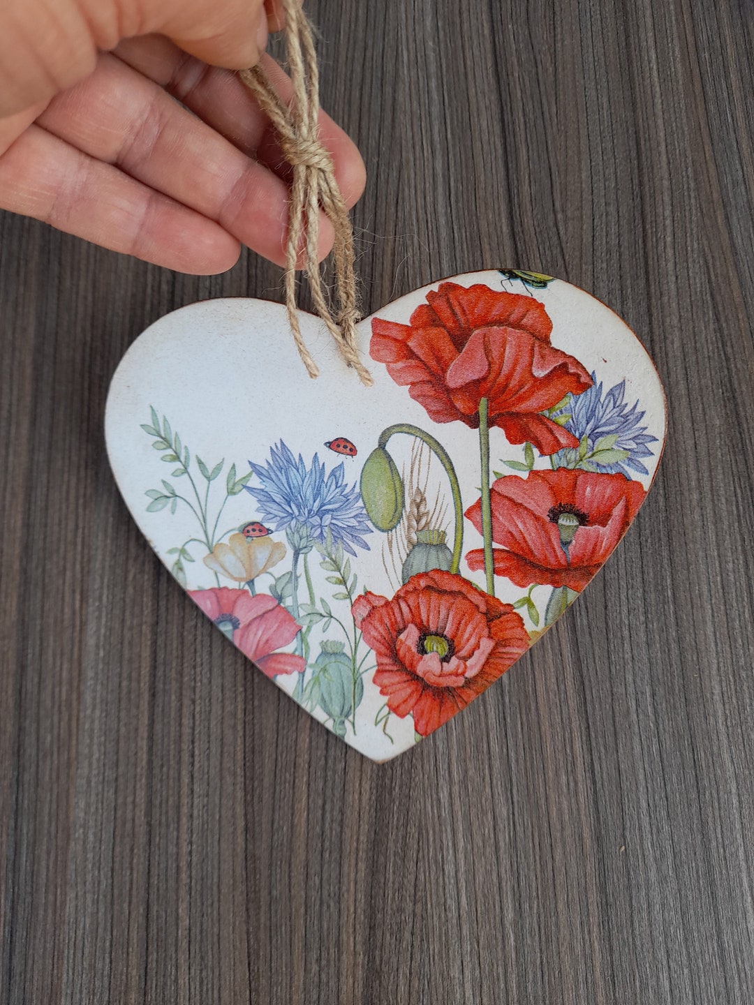 Decoupage Heart 15cm, Poppy Field Handcrafted - Etsy
