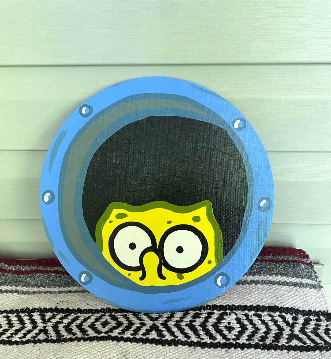 Spongebob Window Meme Acrylic Painting On 12 Diameter Canvas Etsy
