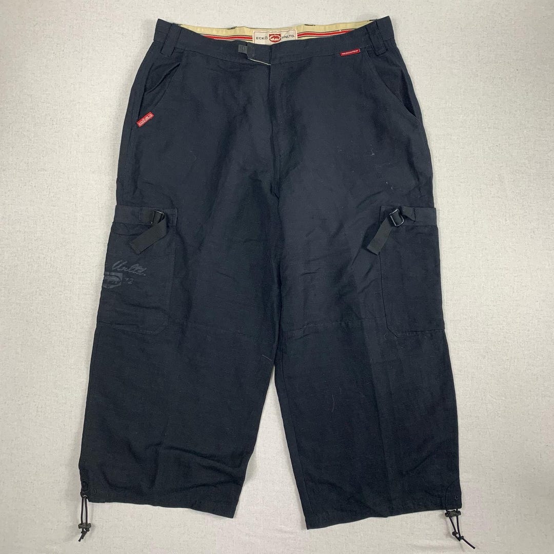 Vintage Black Ecko Unltd. Baggy Cargo Linen Shants Kapri Technical Rave ...