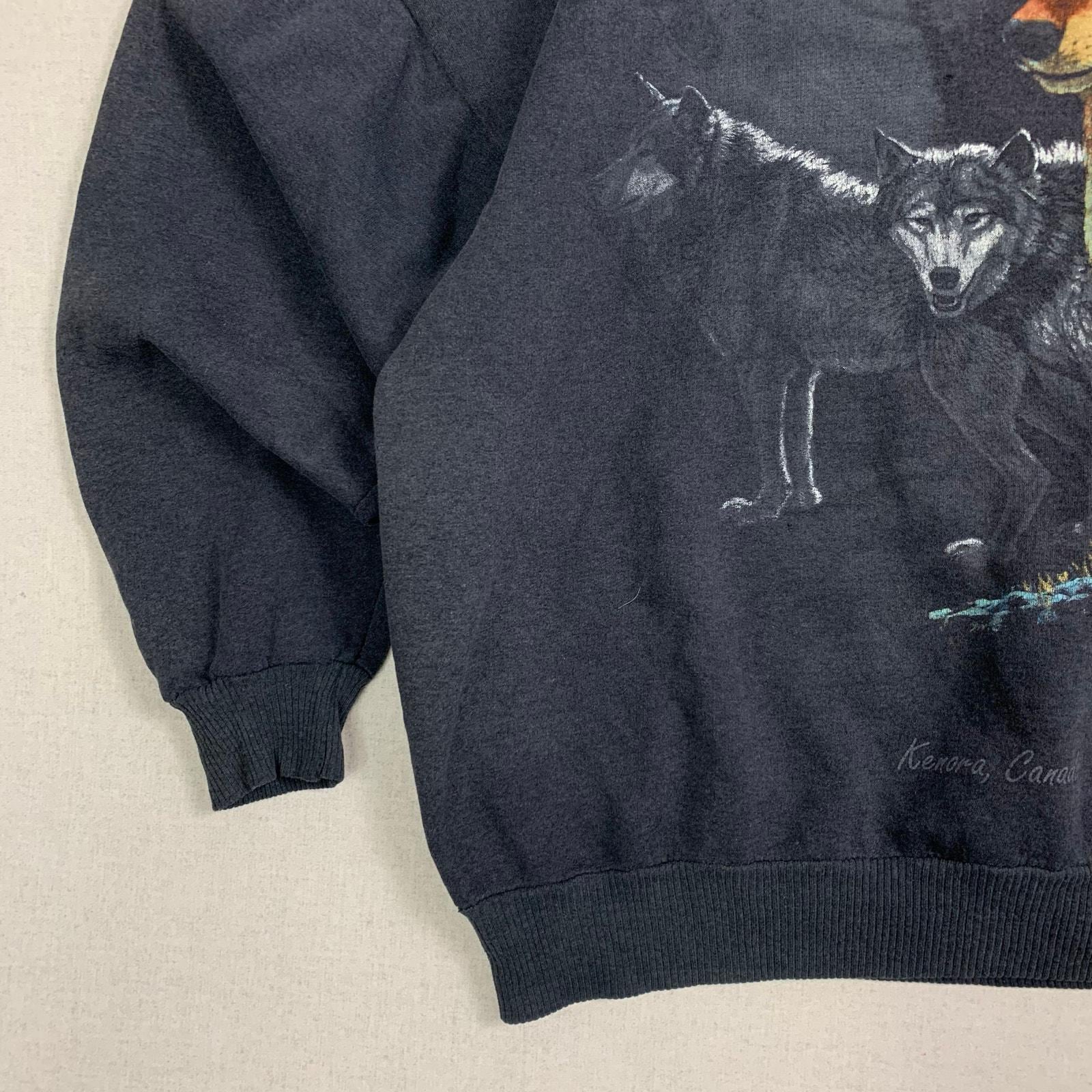 Vintage Black Wolf Animal Print Crew Neck Sweater M 80s - Etsy