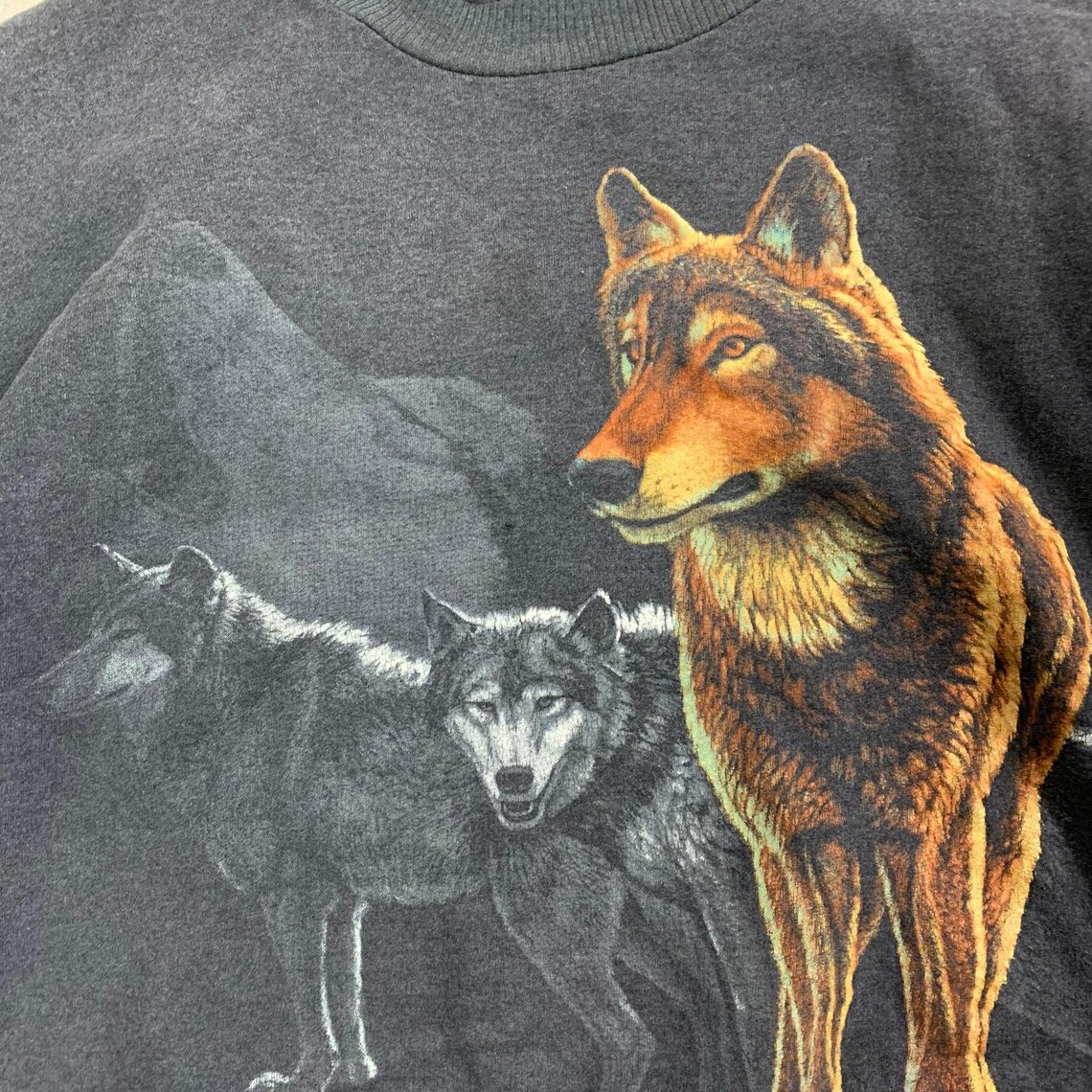 Vintage Black Wolf Animal Print Crew Neck Sweater M 80s - Etsy
