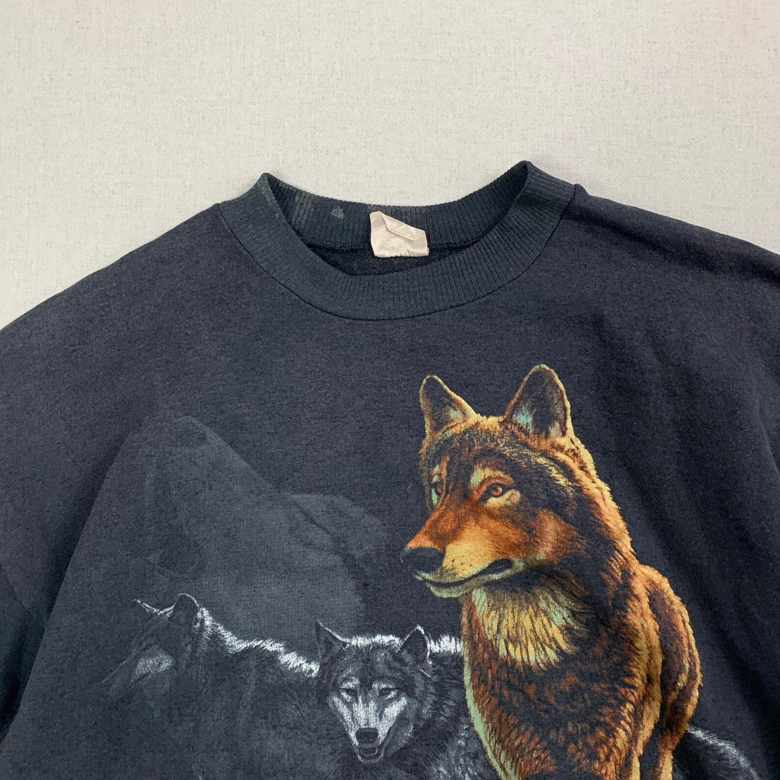 Vintage Black Wolf Animal Print Crew Neck Sweater M 80s - Etsy