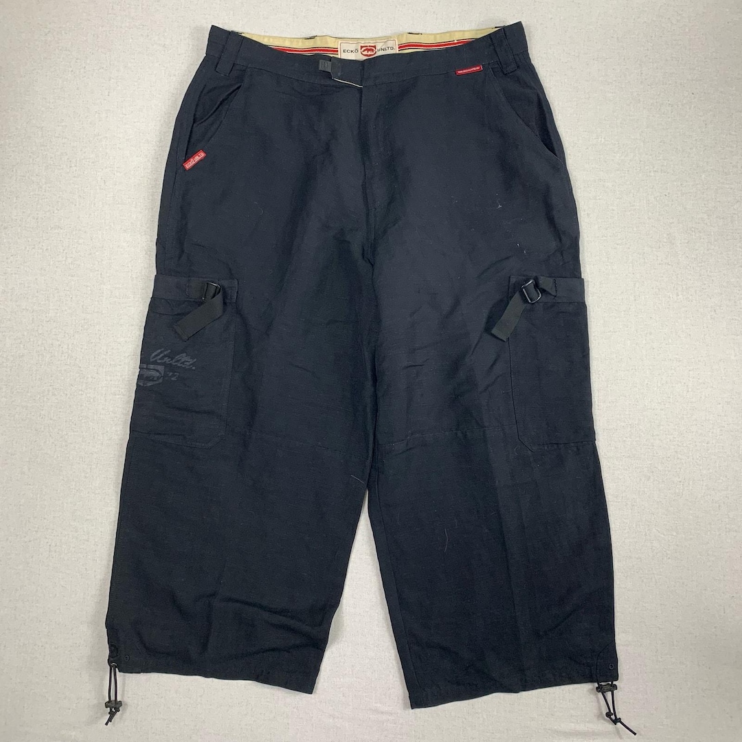 Vintage Black Ecko Unltd. Baggy Cargo Linen Shants Kapri Technical Rave ...