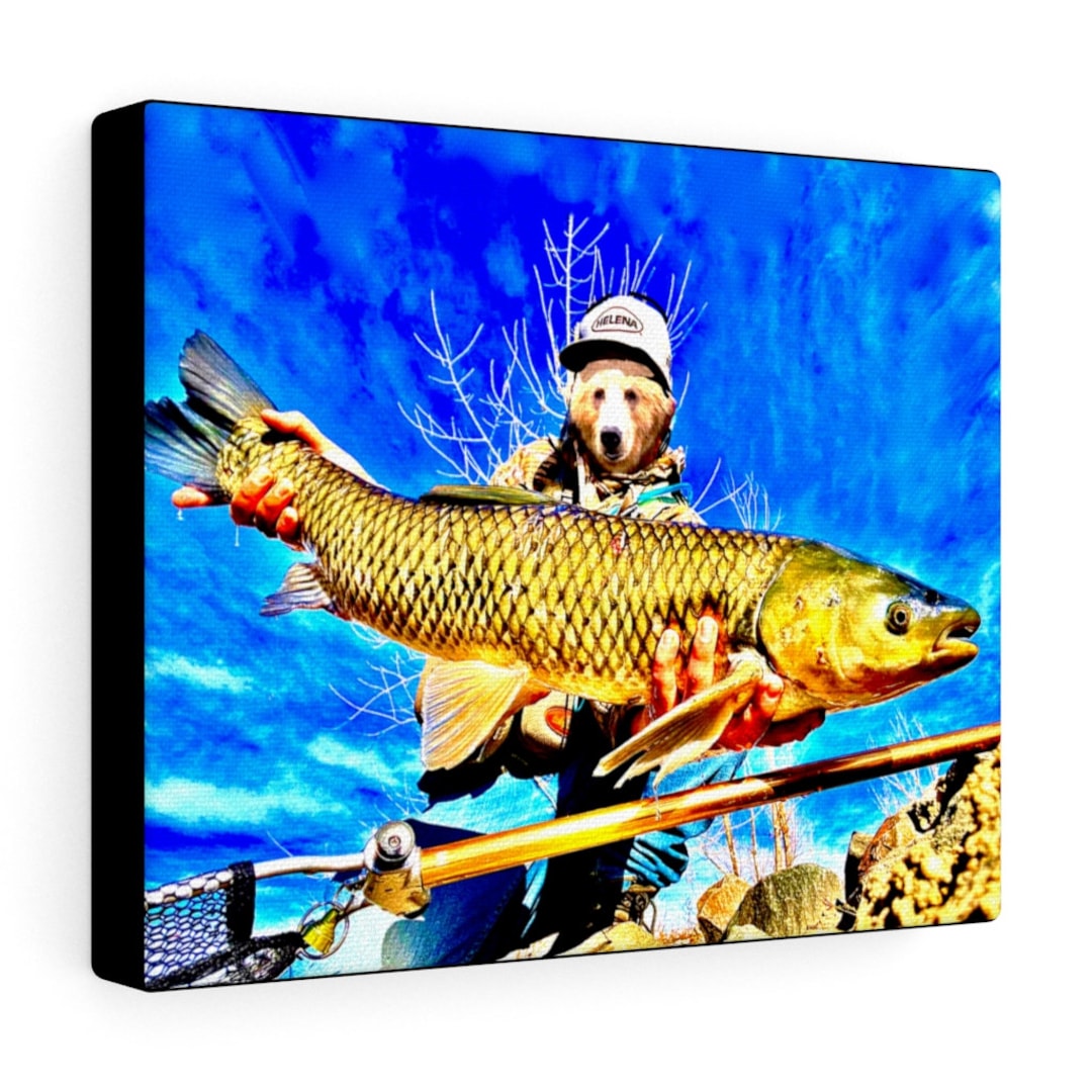 Kleines Gemälde großer Fische, Lustiges Bär Angelbild, Bild vom Fischen ...