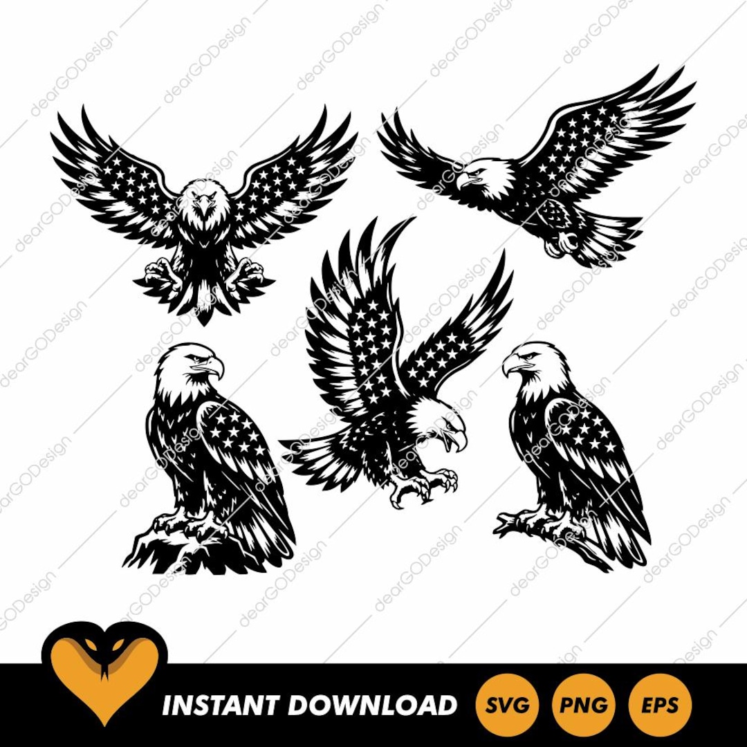 American Flag Eagle PNG SVG EPS Bundle | Patriotic Bald Eagle ...