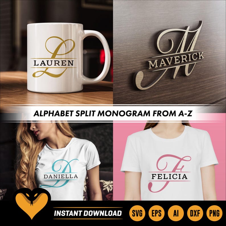 Split Monogram Alphabet PNG SVG EPS | Cricut & Silhouette Cut Files ...