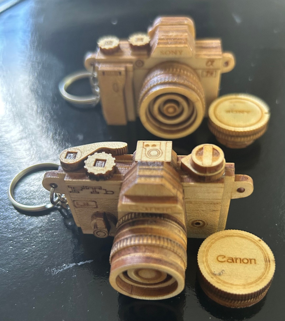 Lot of 2 Wooden Miniature Canon Ftb & Sony A7r Models Camera Replicas ...