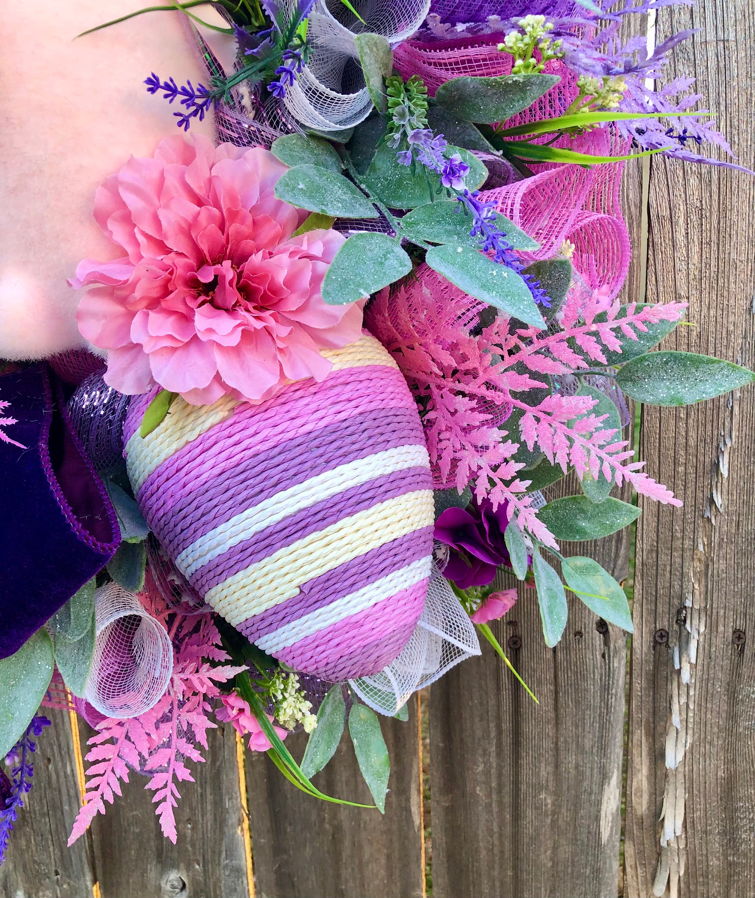 Purple Pink Spring Easter Wreath Easter Egg Wreath Pink Flocked Bunny ...